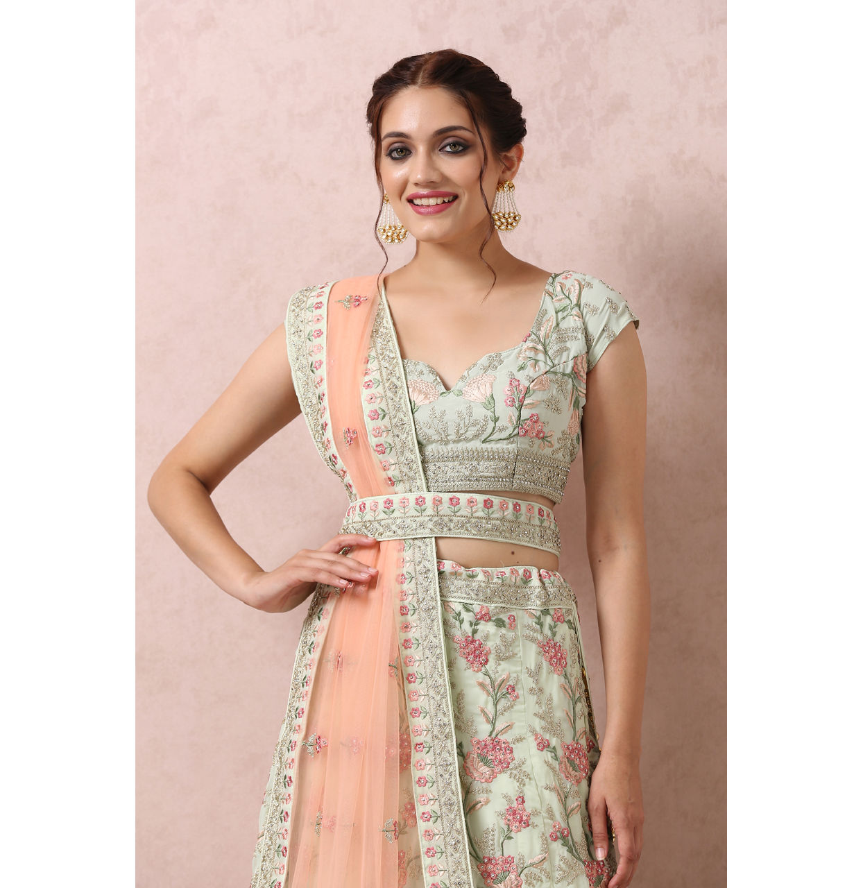 Buy Pista Green Bridal Floral Lehenga Online in India @Mohey - Lehenga ...