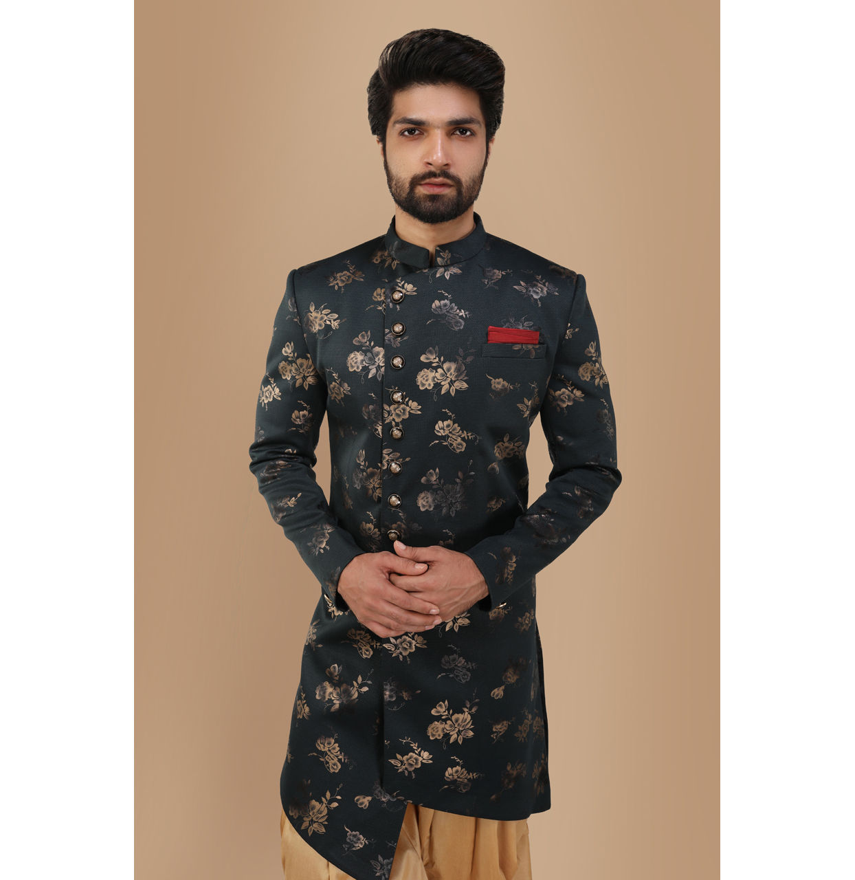Buy Printed Bottle Green Indo Western Set Online in the USA @Manyavar ...