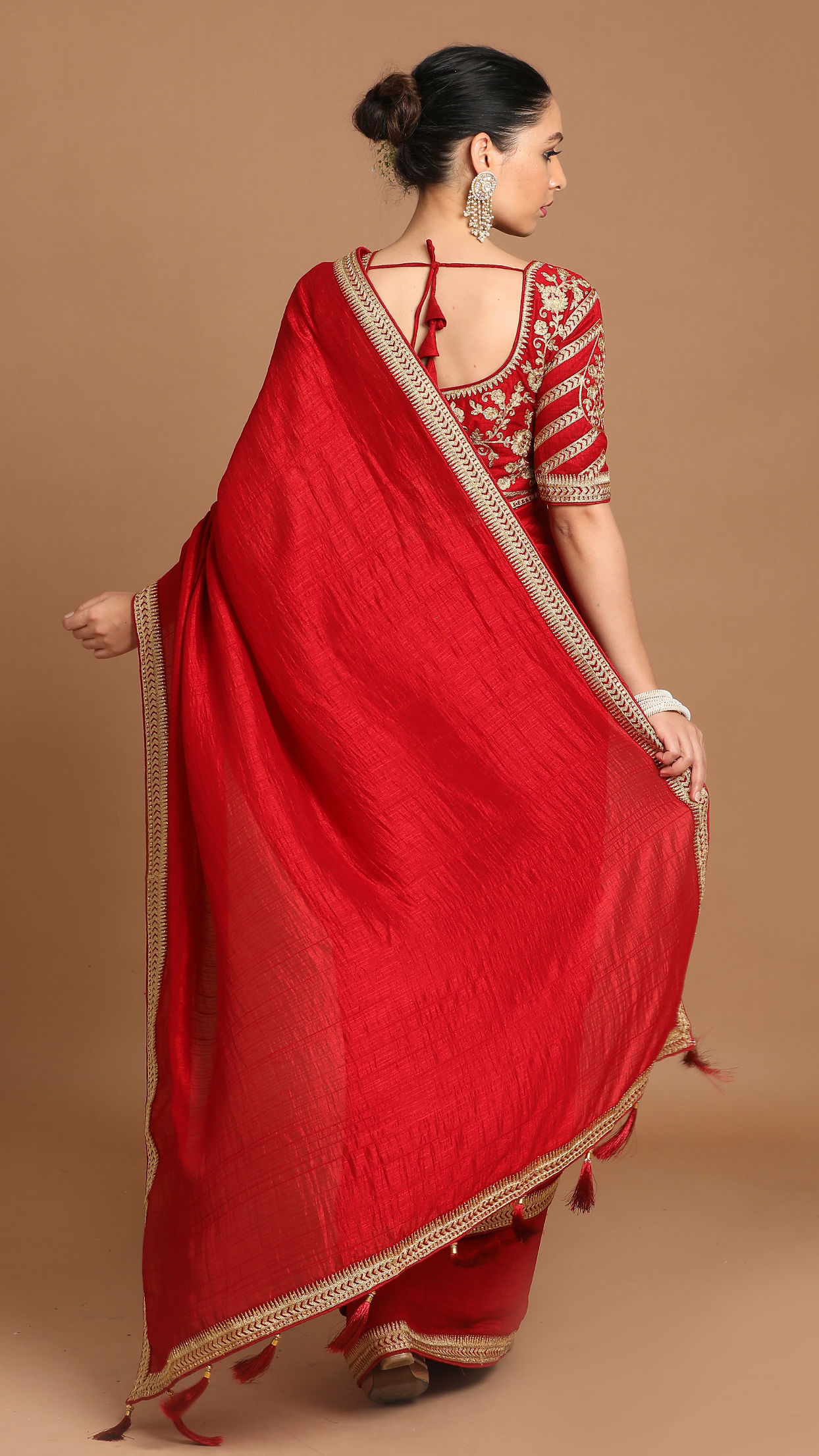 Buy Splendid Dark Red Saree Online in India @Mohey - Saree for Women