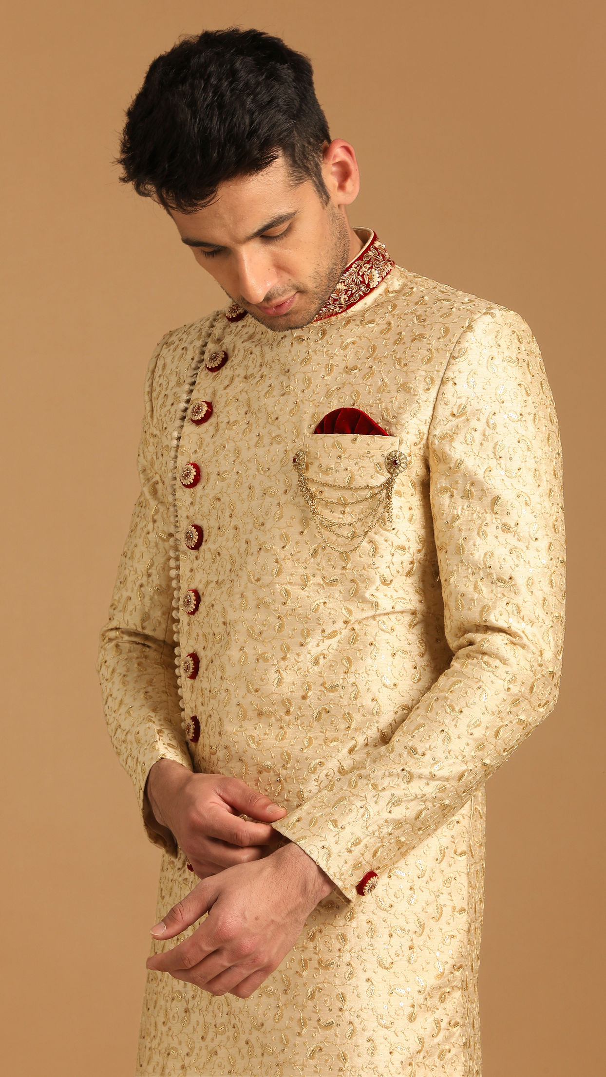 Buy Minimalist Light Beige Sherwani Online in India @Manyavar ...
