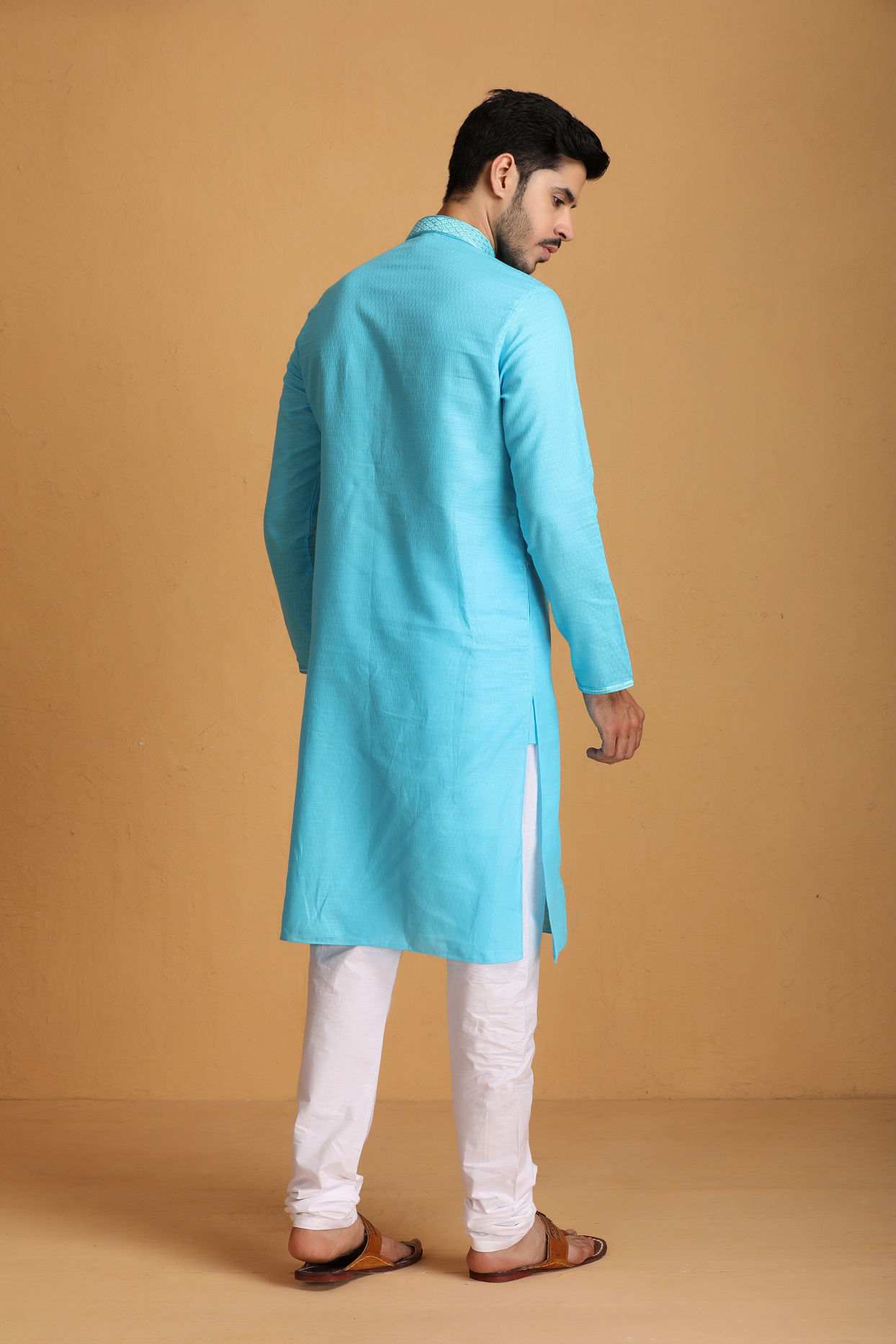 Buy Ocean Blue Self Design Kurta Set Online in India @Manyavar - Kurta ...