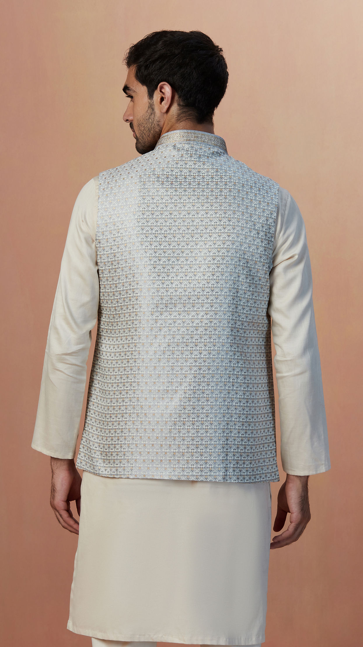 Buy Ash Grey Jacquard Jacket Online in India @Manyavar - Nehru Jacket ...