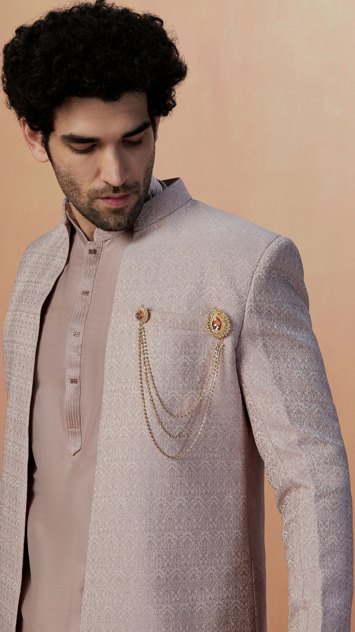 Buy Lilac Self Design Jacket Indo Western Online in India @Manyavar ...