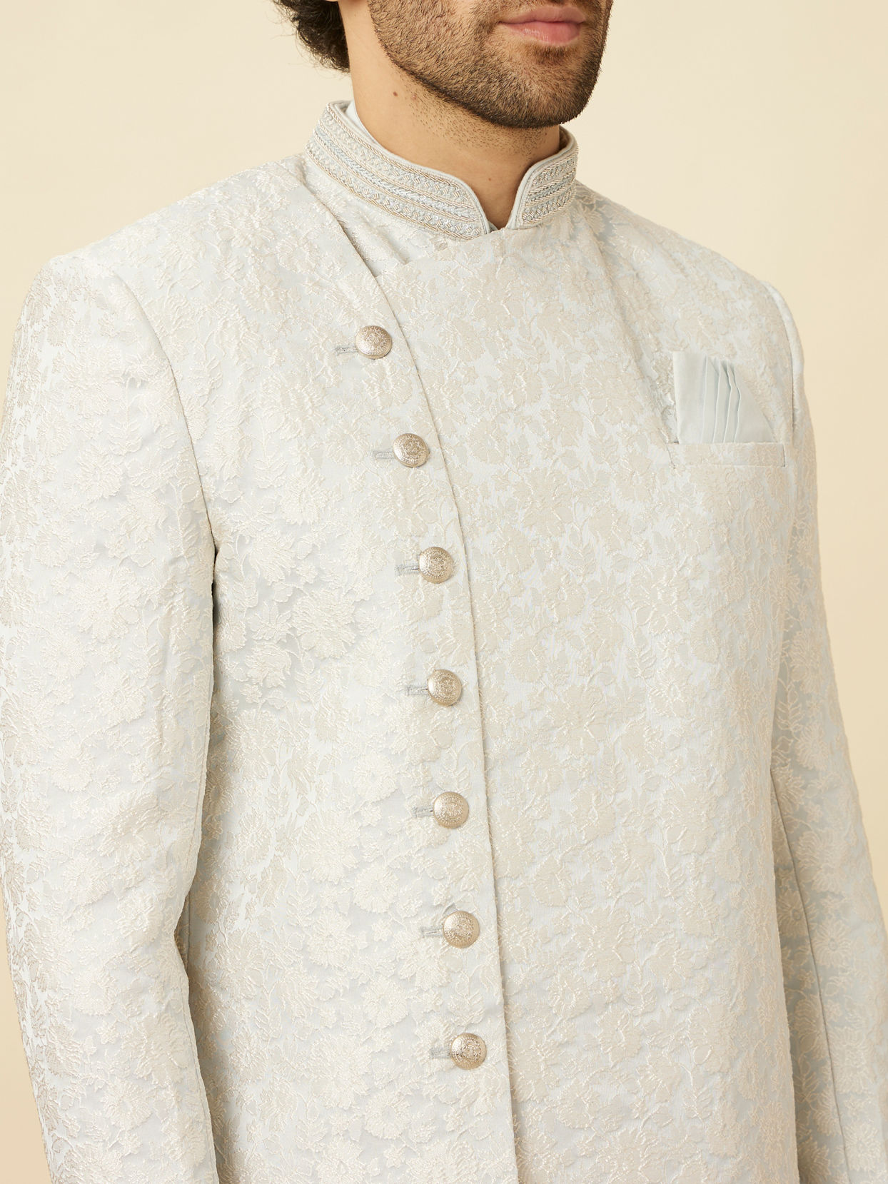 Buy Bright White Floral Patterned Angrakha Style Indo Western Set ...