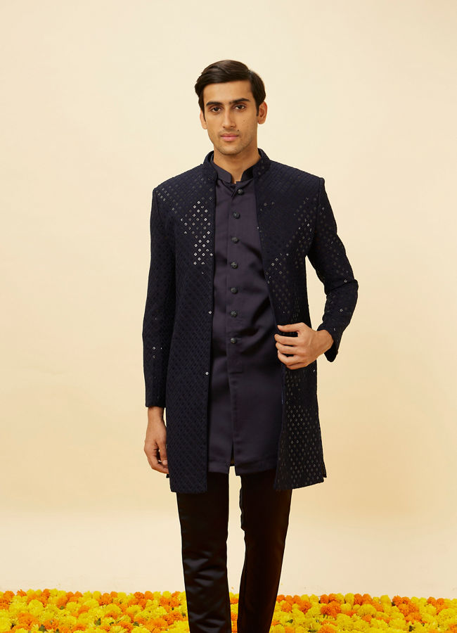 Buy Violet Blue Diamond Patterned Indo Western Set Online in India @Manyavar - Indo Western for Men
