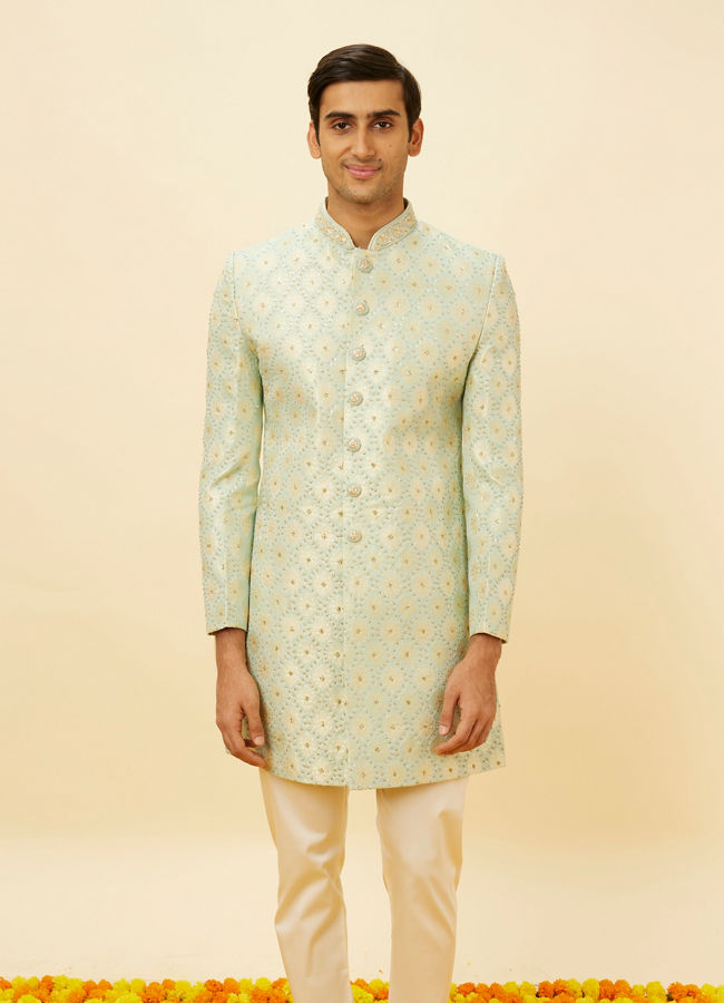 Buy Pastel Green Shankh Motif Indo-Western Set Online in Australia ...