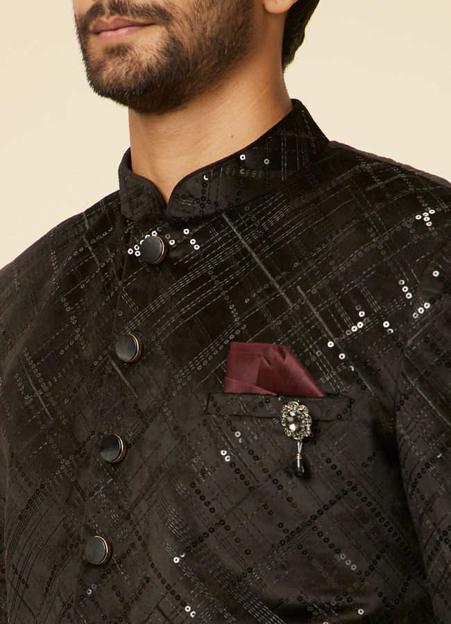 Buy Kohl Black Sequined Indo Western Set Online in India @Manyavar - Indo Western for Men