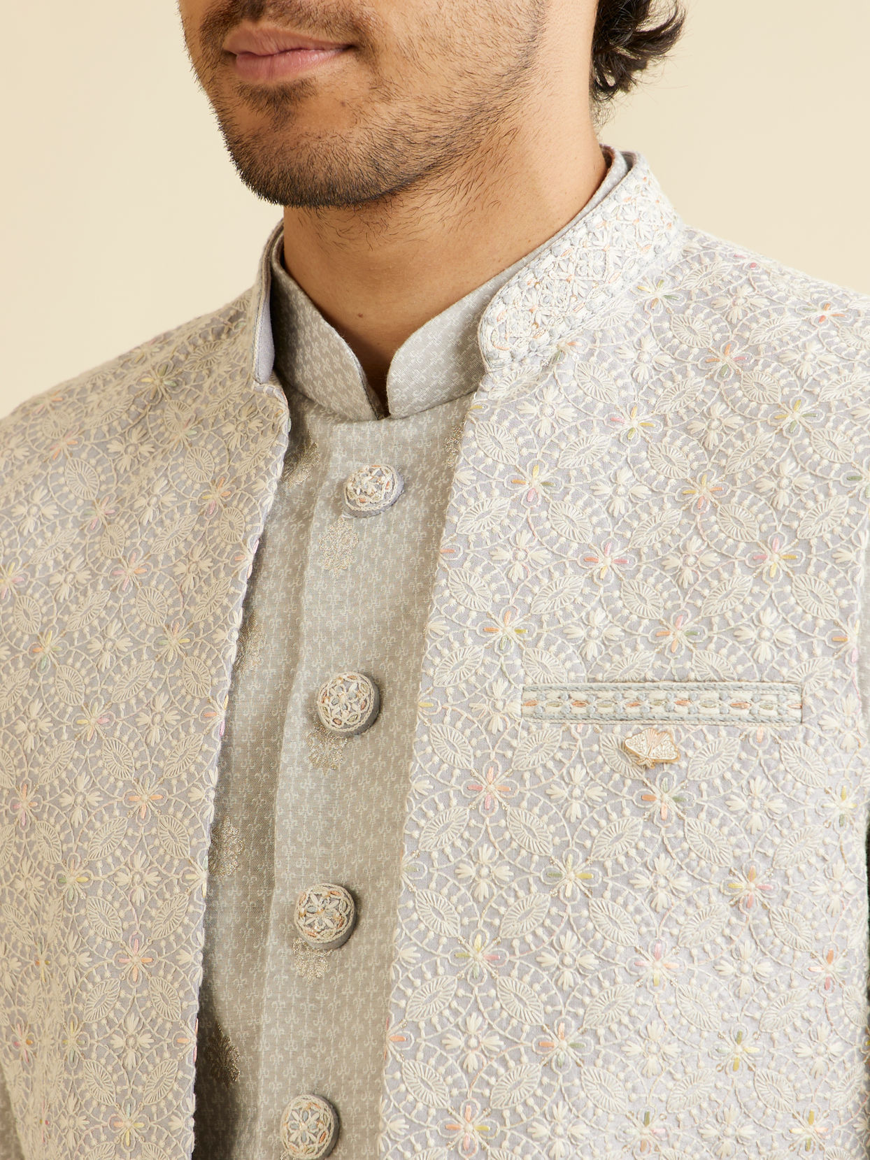 Buy Light Grey Floral Patterned Indo-Western Jacket Online in the USA ...