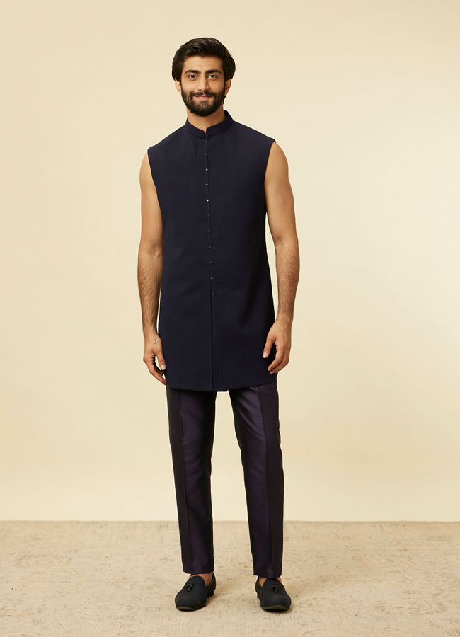 Buy Dark Blue Paisley Printed Indo Western Set Online in India ...