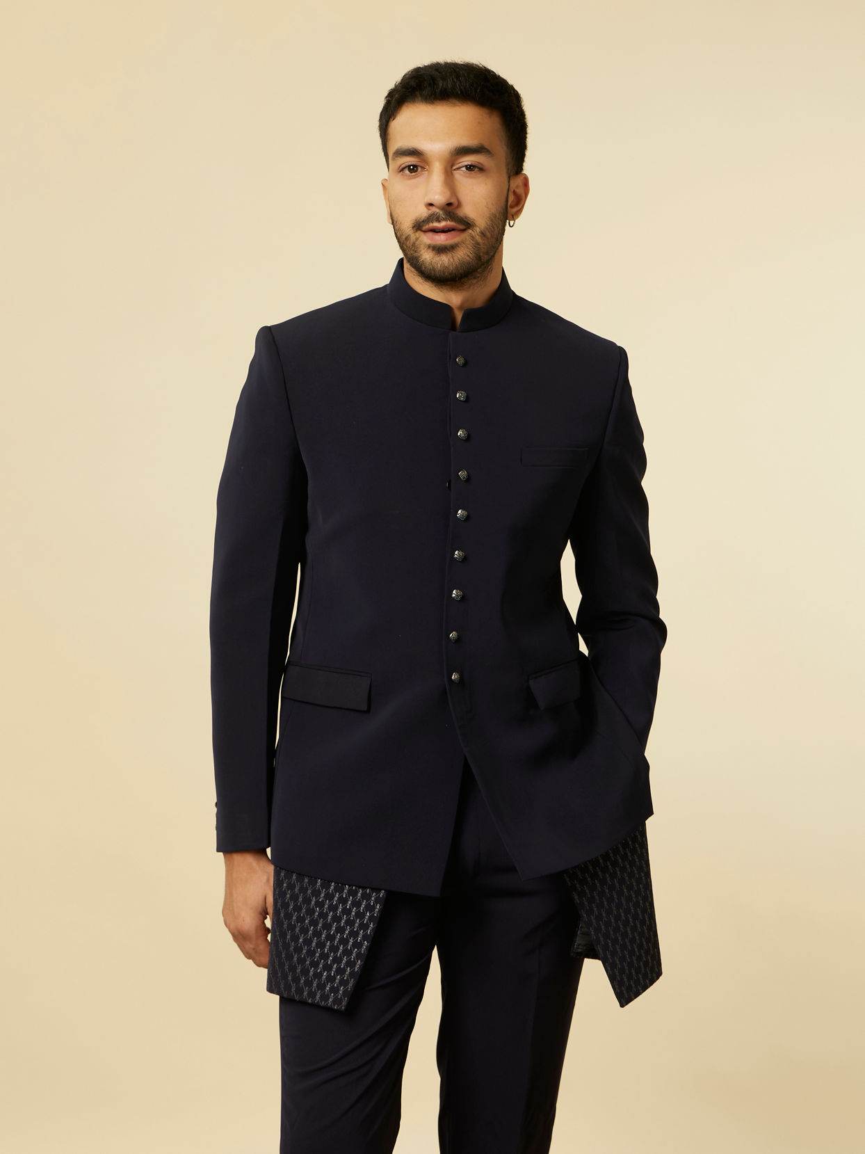 Buy Dark Blue Self Patterned Indo Western Set Online in India @Manyavar ...