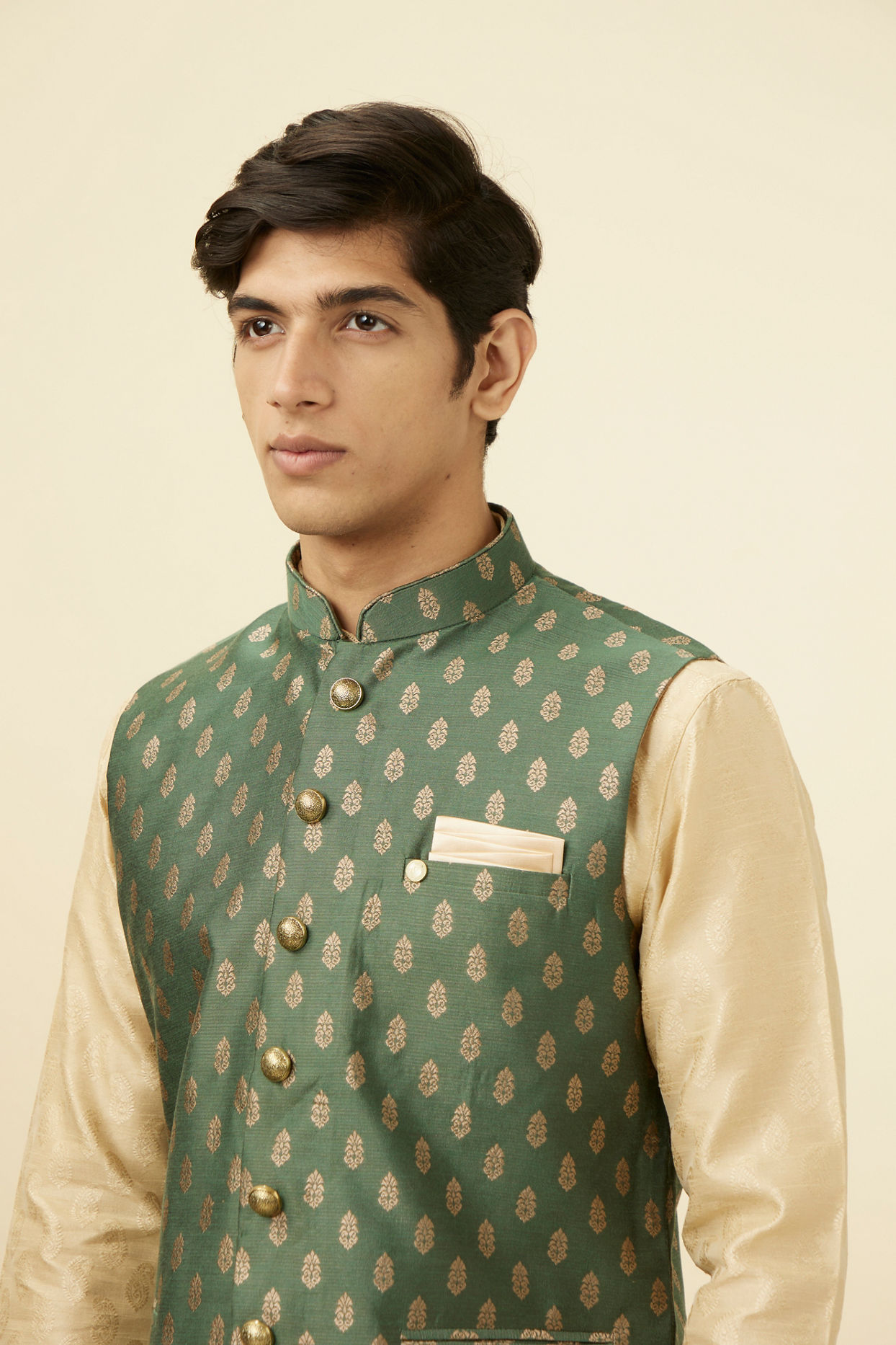 Buy Bottle Green Jacket With Golden Motifs Online in the USA @Manyavar ...