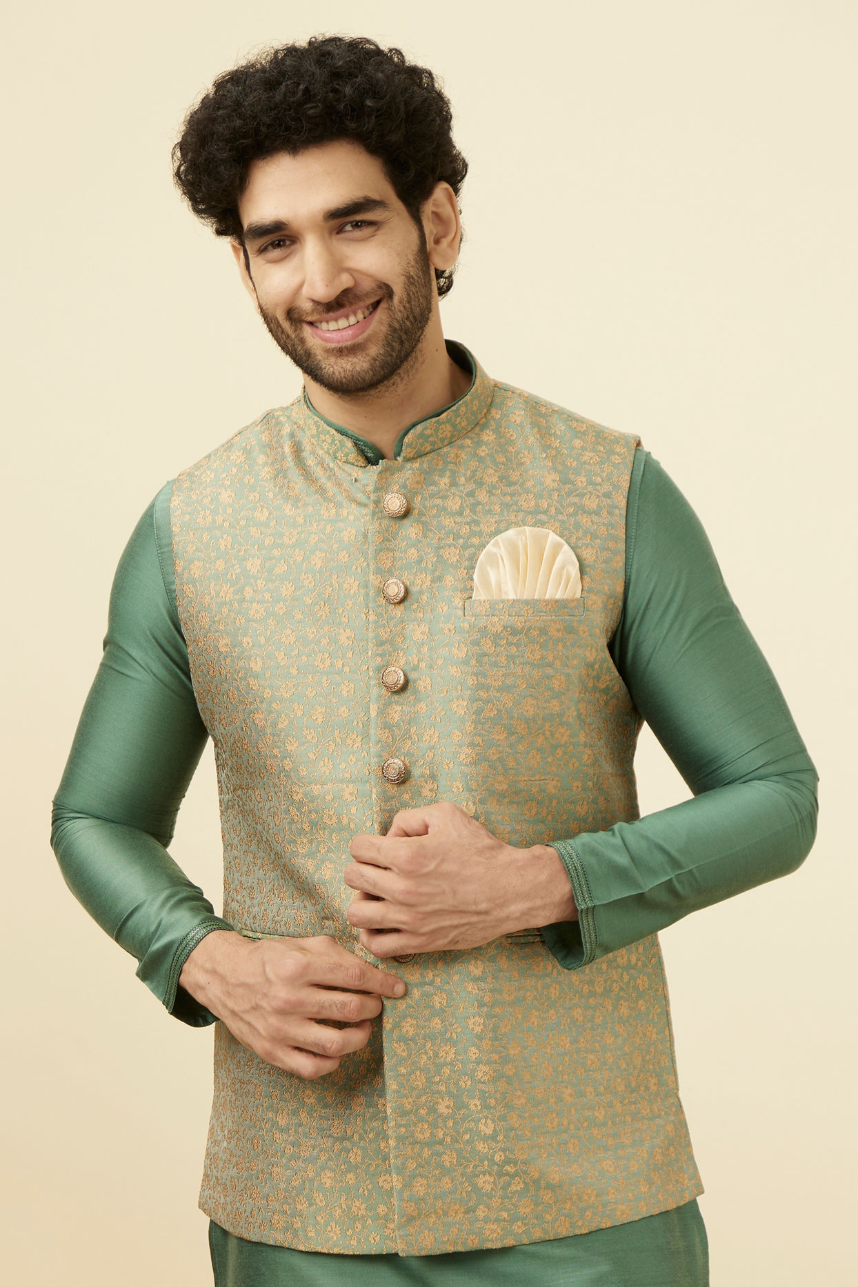 Buy Sage Green Brocade Jacket Online in India @Manyavar - Nehru Jacket ...