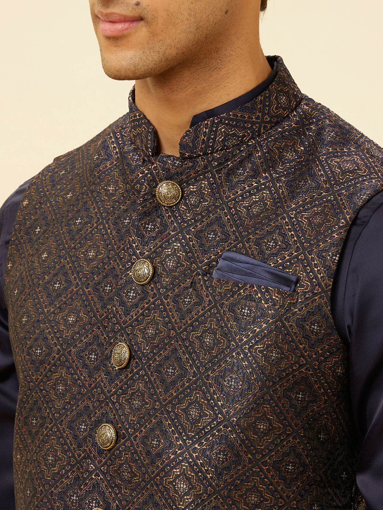 Buy Navy Blue Imperial Trellis Patterned Jacket Online in India ...