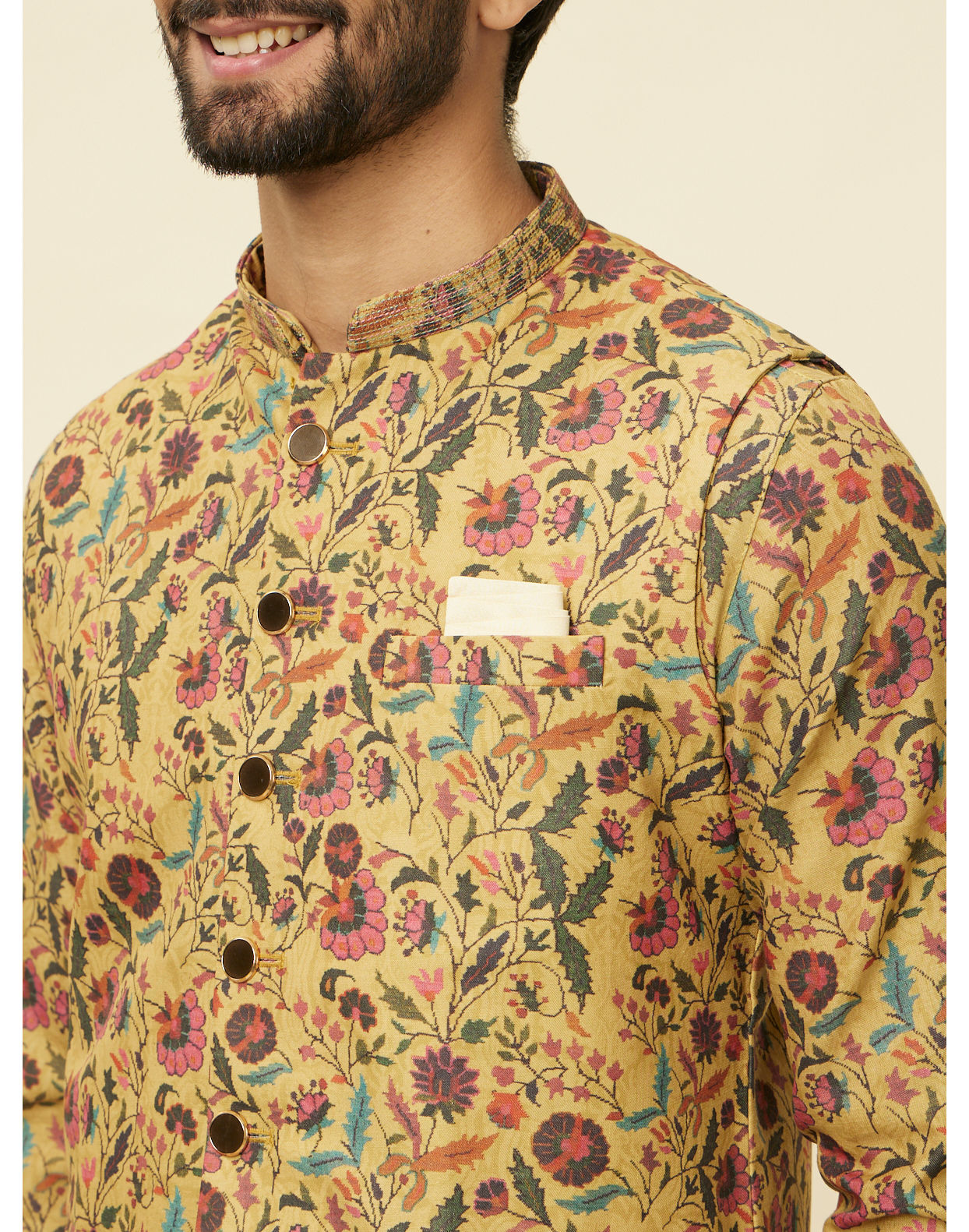 Buy Sepia Yellow Bel Buti Patterned Jacket Online in the USA @Manyavar ...