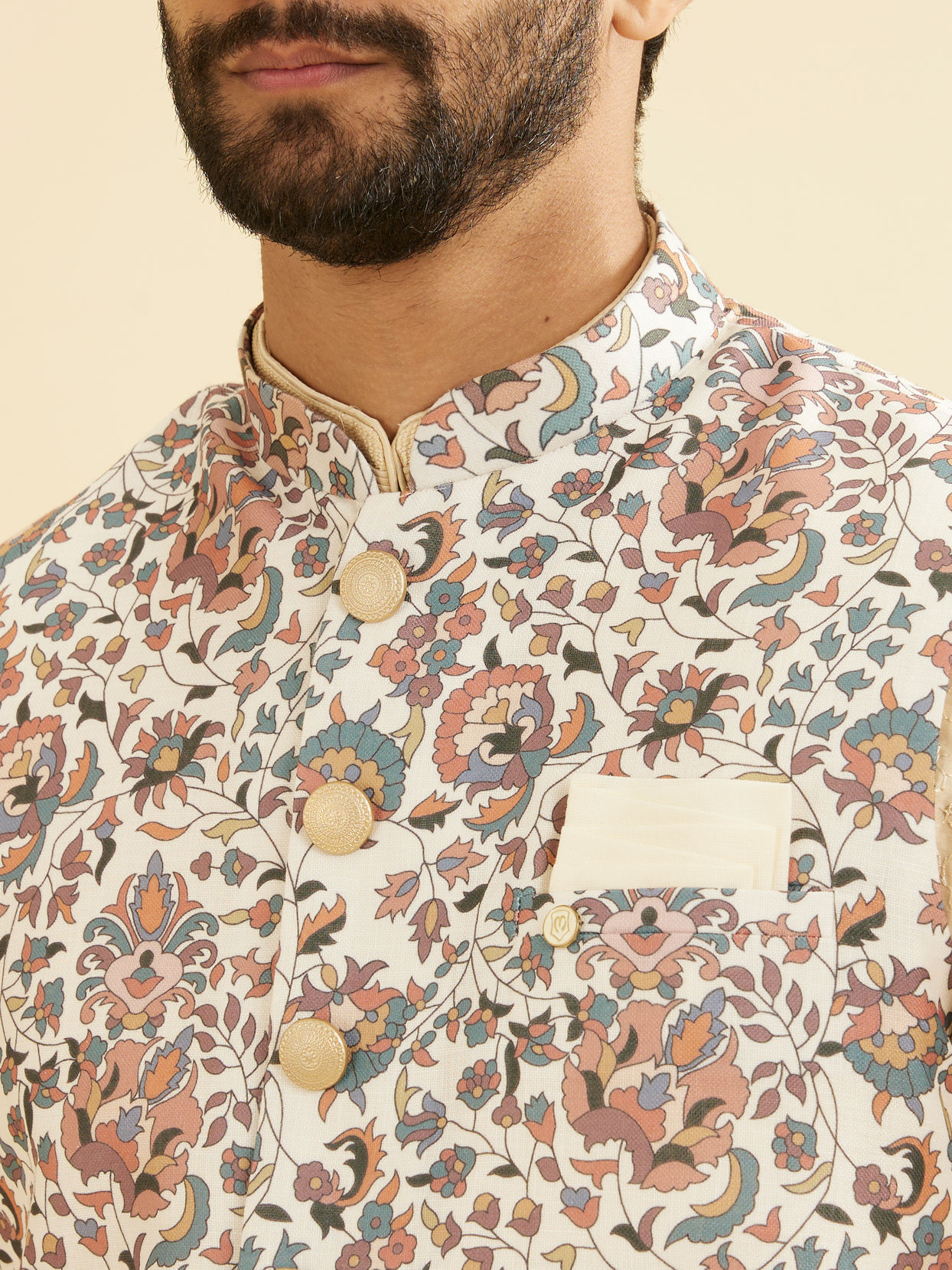 Buy Beige Bel Buti Print Nehru Jacket Online in India @Manyavar - Nehru ...