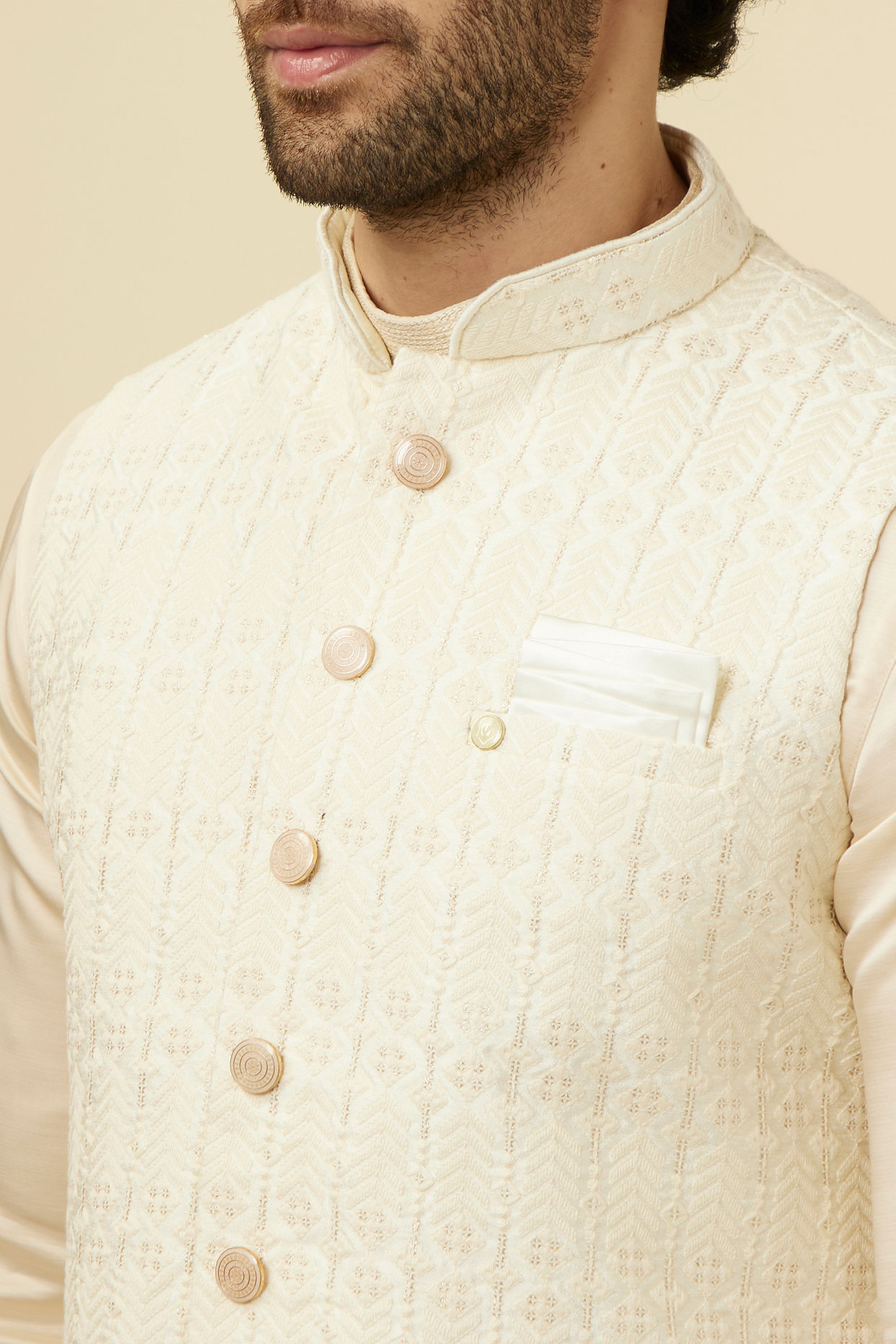 Buy Pearled Ivory White Herringbone Patterned Jacket Online in the USA ...