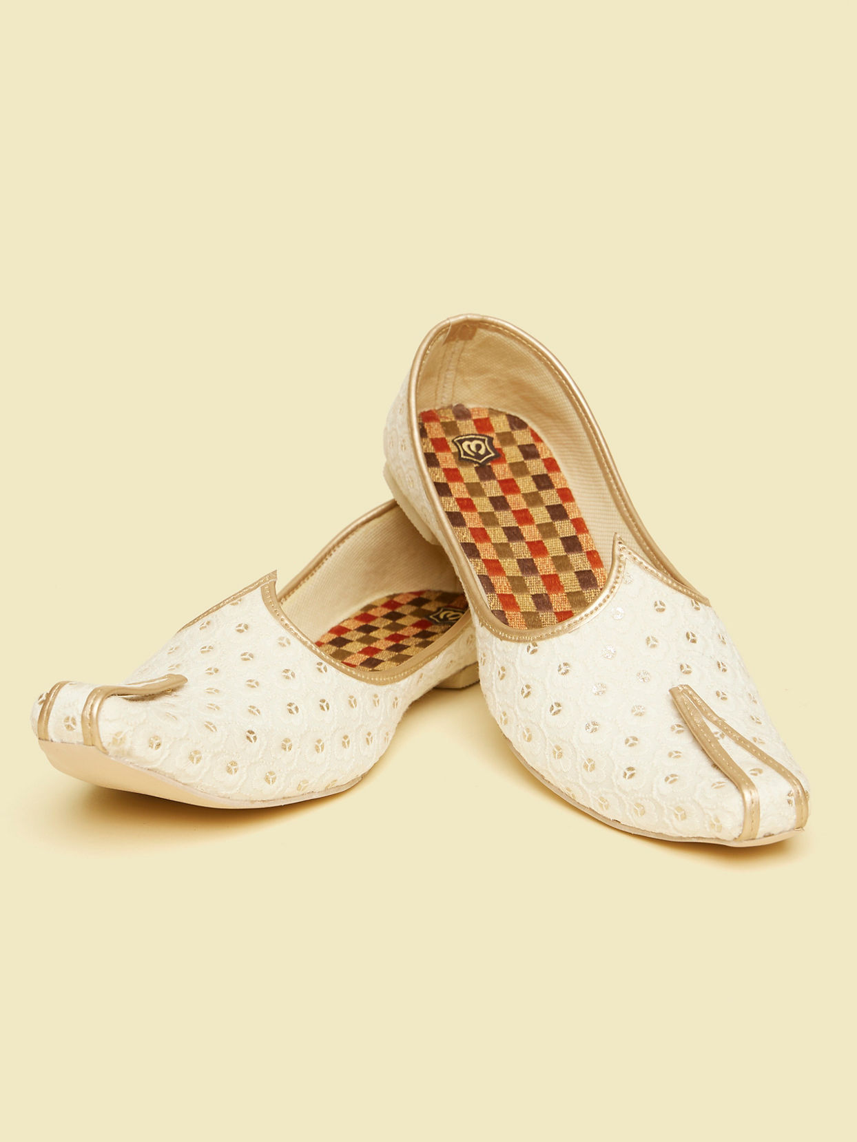 Buy Cream Sequined Juti Online in the USA @Manyavar - Footwear for Men