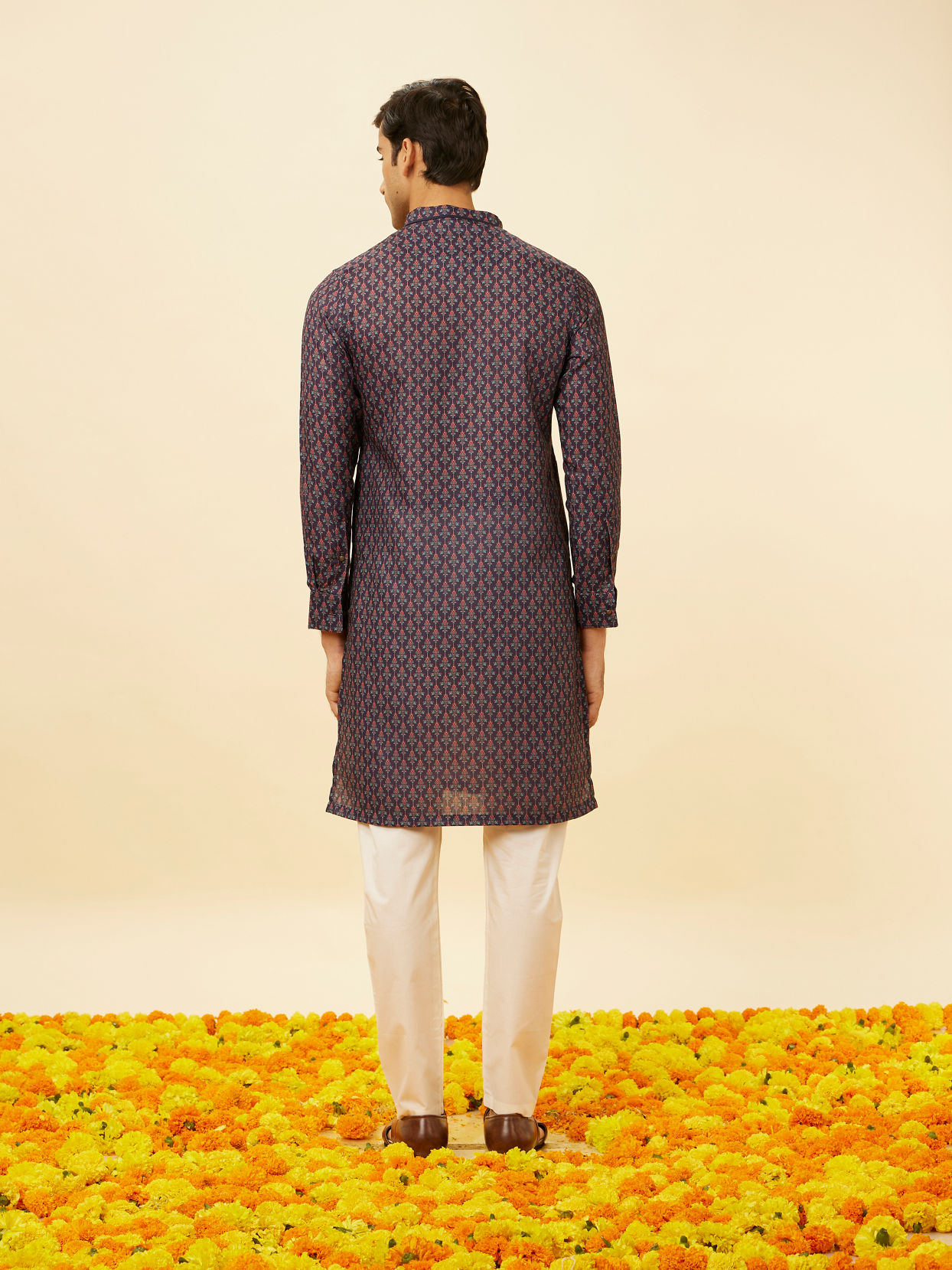 Buy Deep Blue Floral String Printed Kurta Set Online in India @Manyavar ...