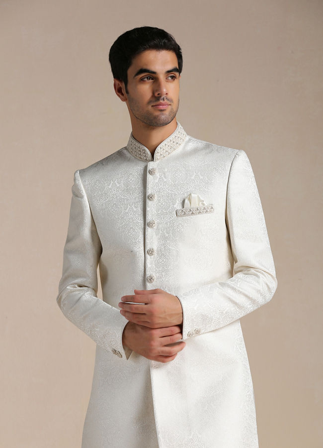 Indo Western for Men - Buy Off White Medallion Patterened Brocade Indo ...