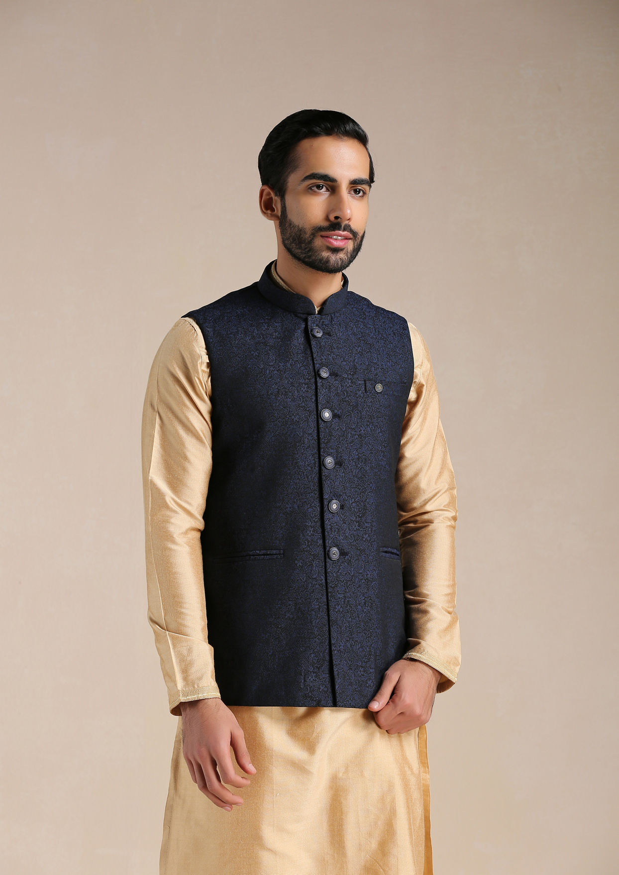 Nehru Jacket for Men - Buy Royal Blue Textured Half Jacket Online @Manyavar