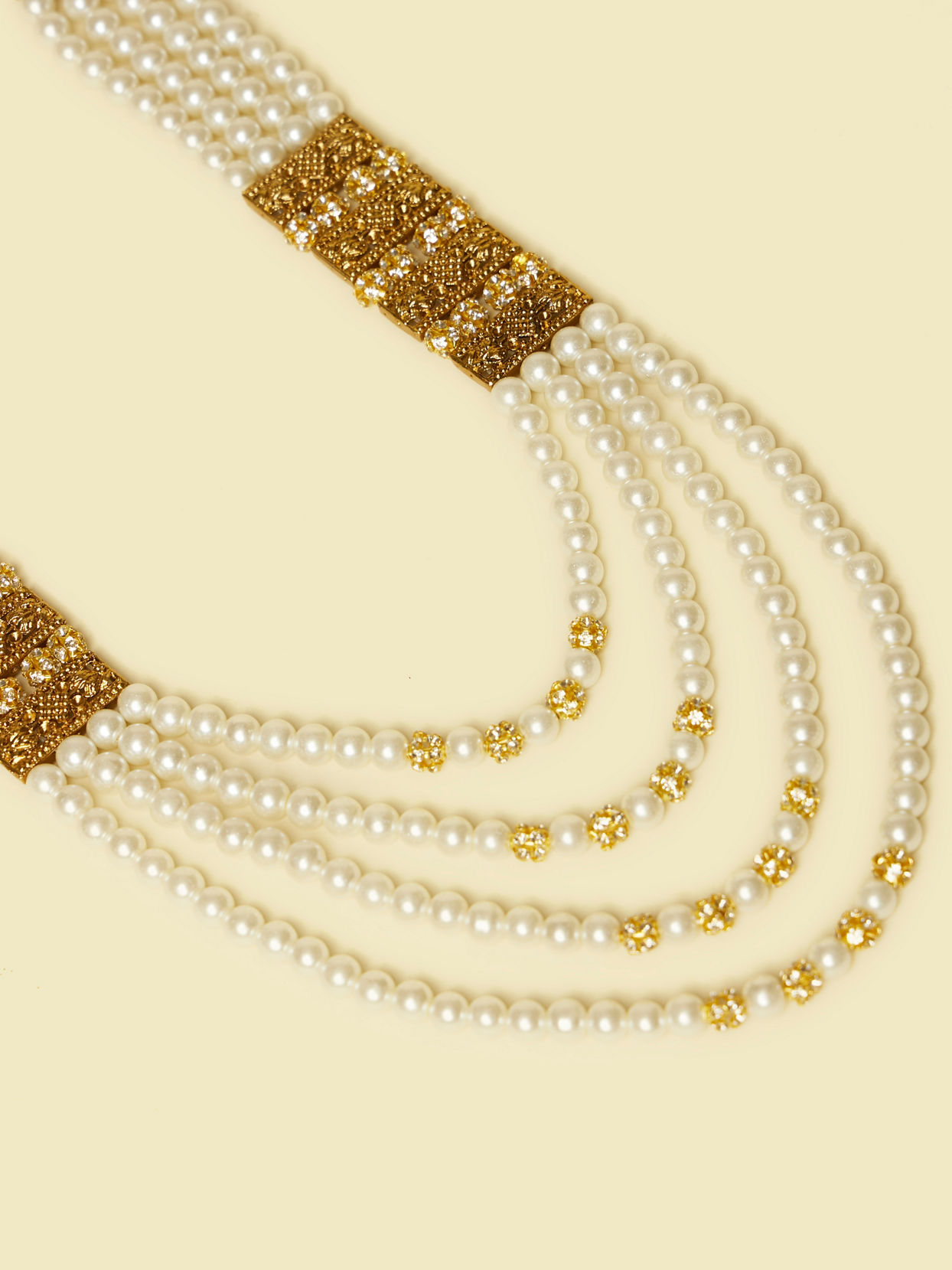 Buy Cream Pearl Layered Mala with Stone Embellishments Online in the UK ...