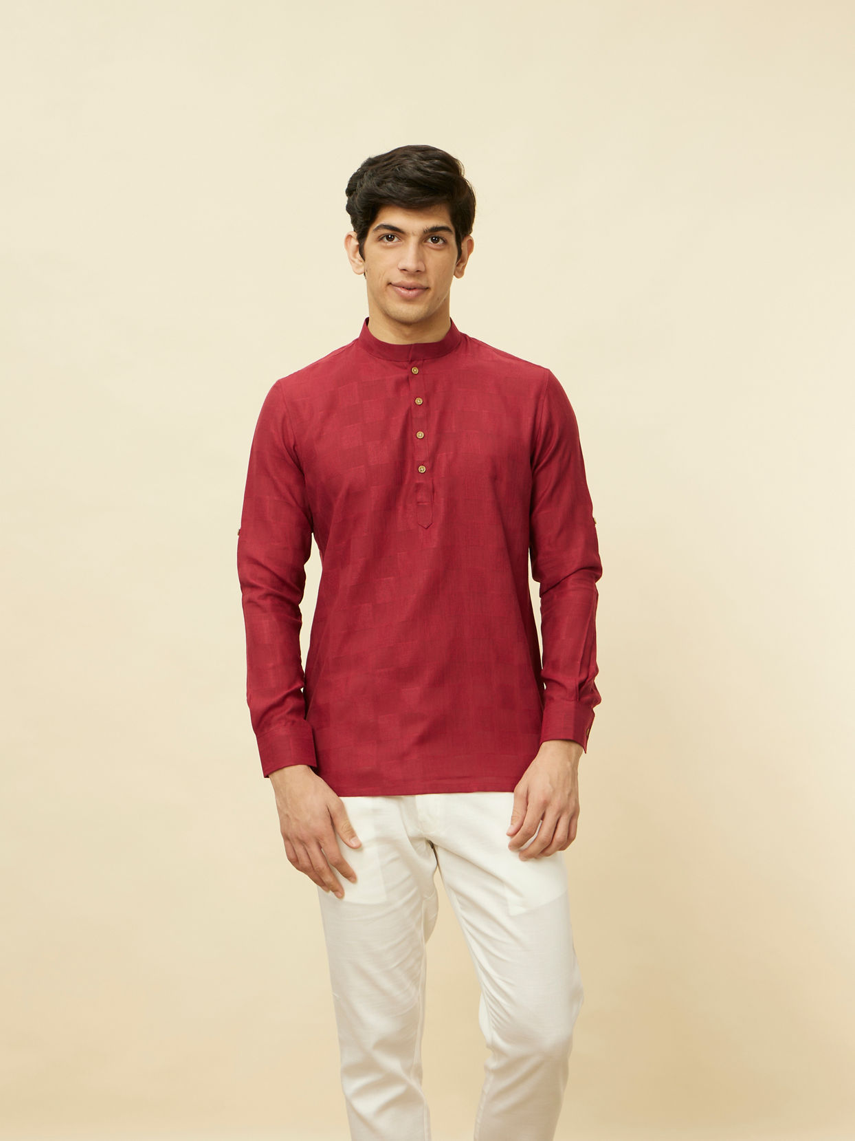 Buy True Red Square Grid Patterned Short Kurta Online in India ...