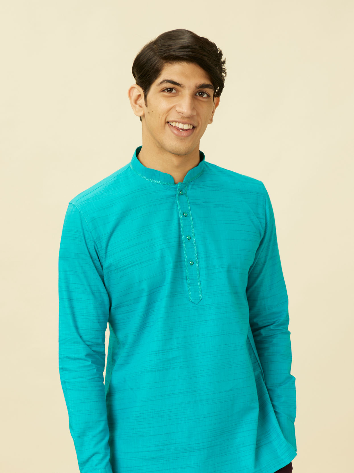Buy Turquoise Blue Short Kurta Online in the USA @Manyavar - Kurta for Men