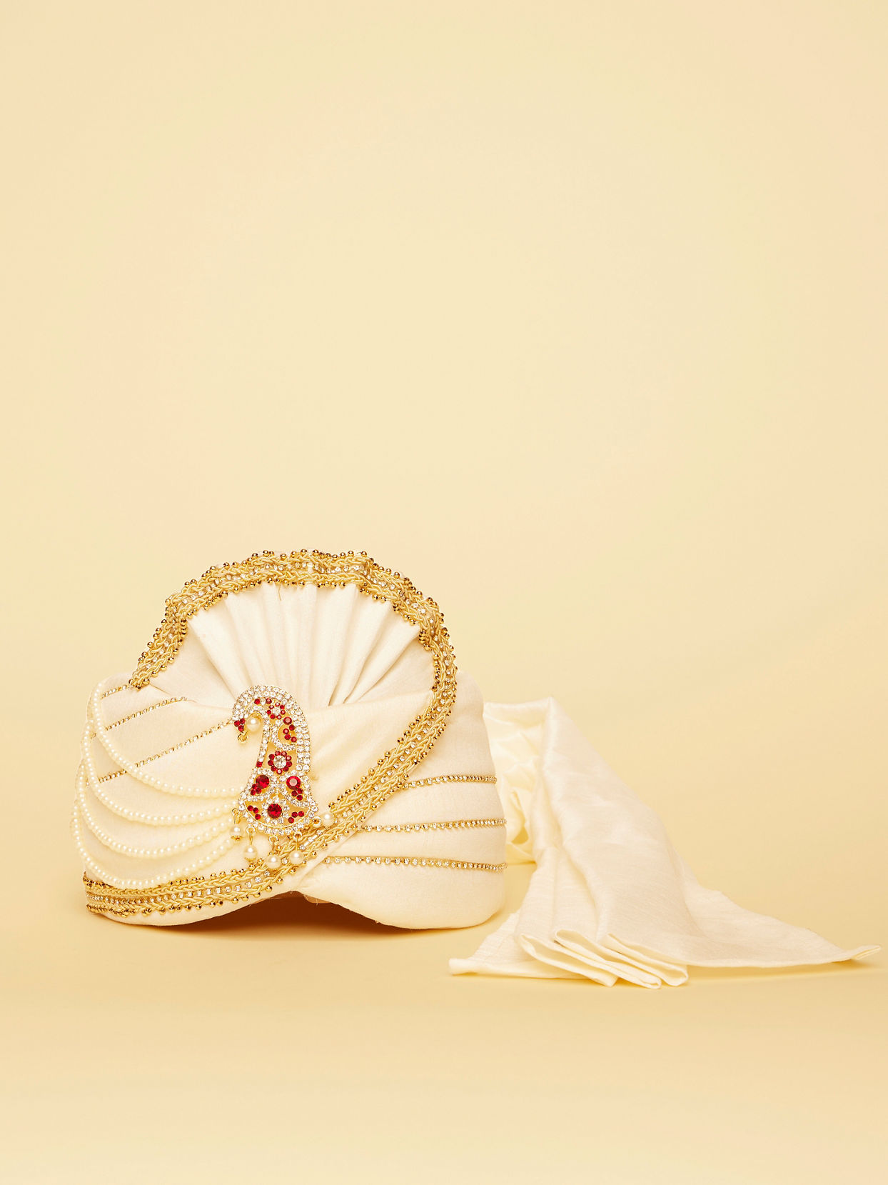 Buy Pearled Ivory White Gold Embellished Safa Online in India @Manyavar ...