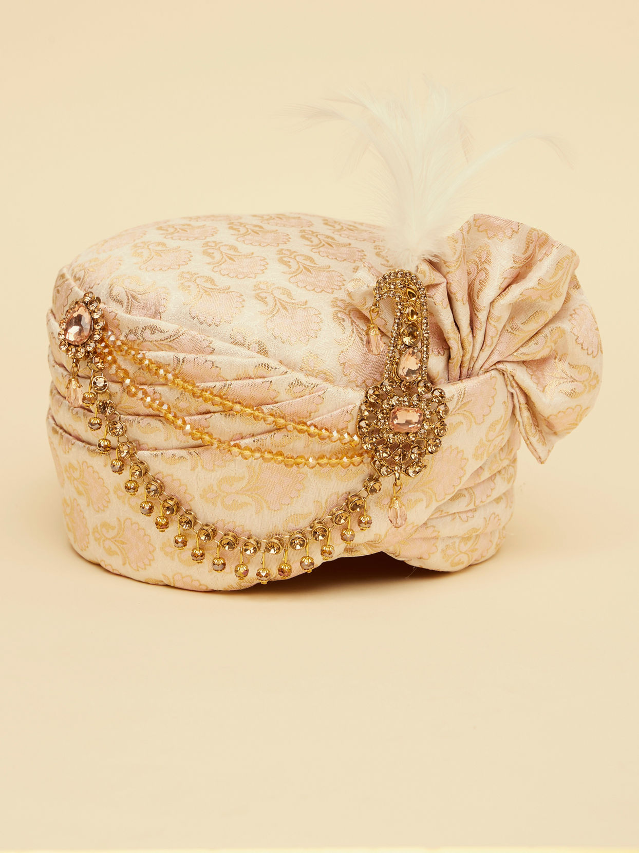 Buy Ivory White Safa with Embellished Peacock Brooch Online in India ...