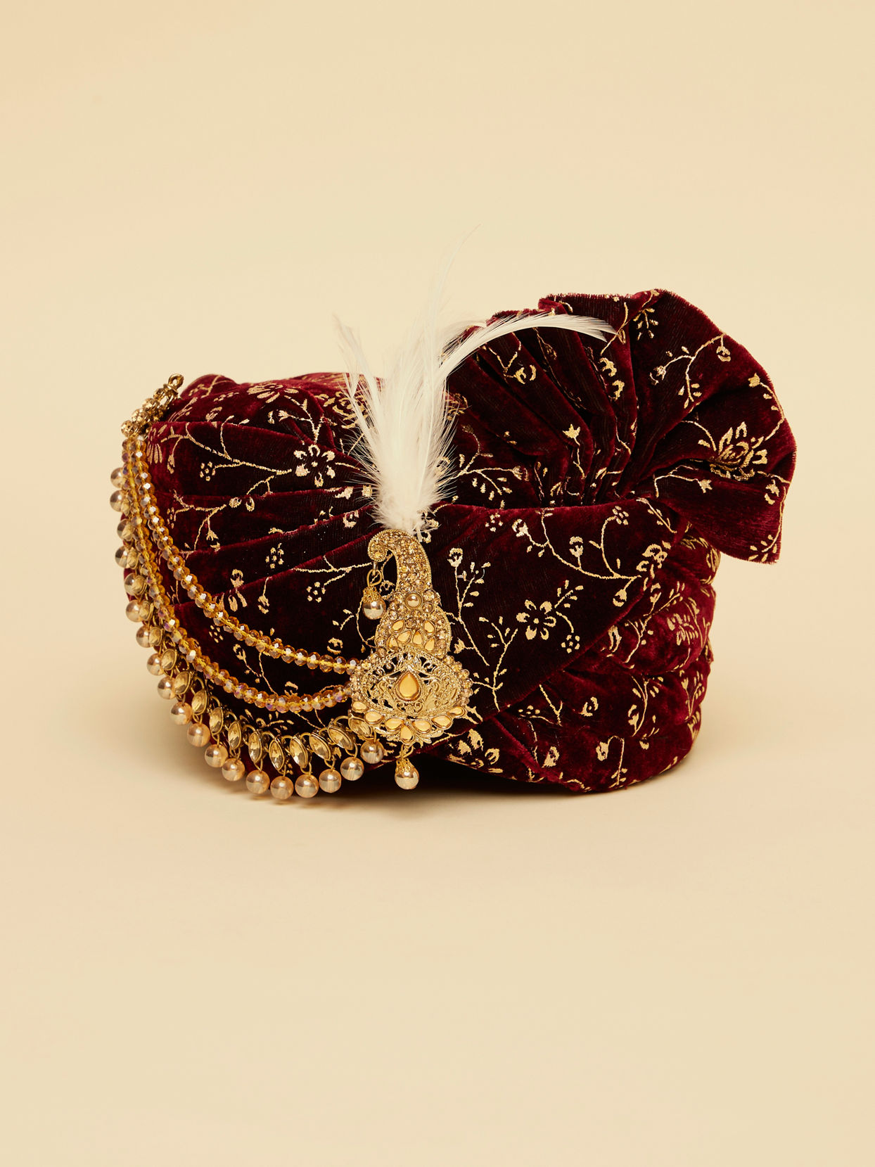 Buy Dark Maroon Floral Foil Printed Safa Online in India @Manyavar ...