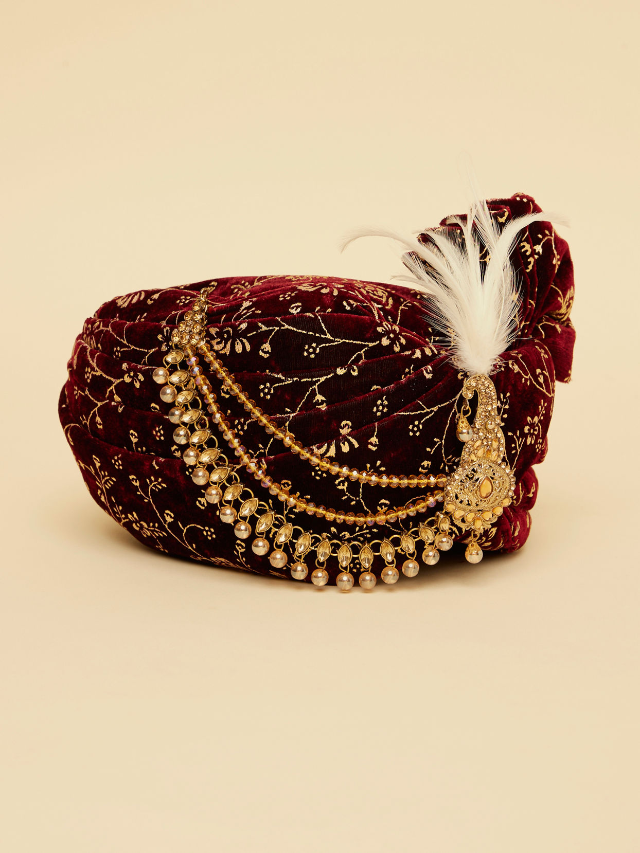 Buy Dark Maroon Floral Foil Printed Safa Online in India @Manyavar ...