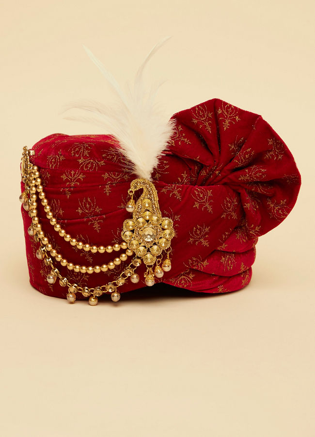 Buy Deep Maroon Safa with Feather Trim Kalgi Online in India @Manyavar ...