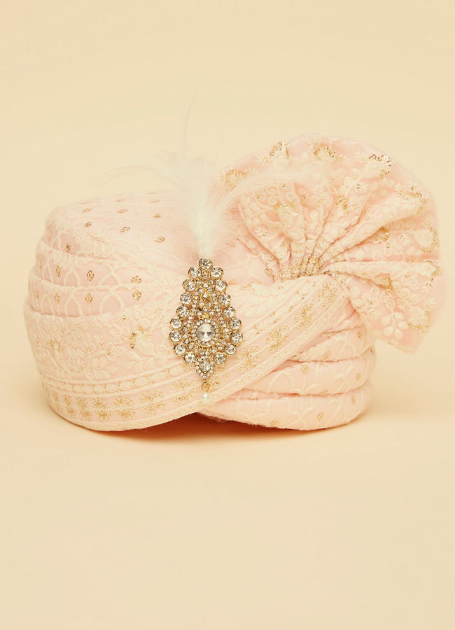 Buy Soft Pink Jaal Patterned Safa Online in India @Manyavar - Safa for Men