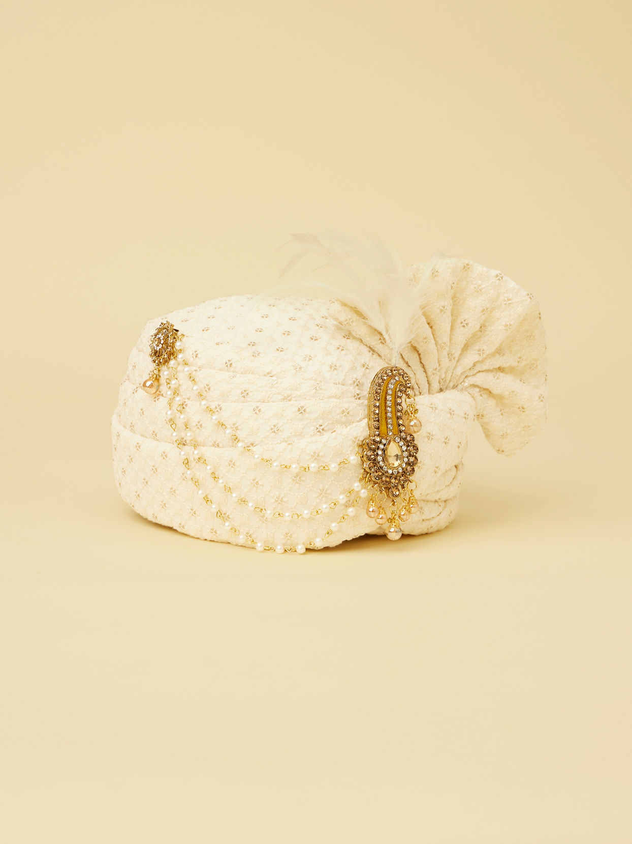 Buy Off White Lattice Patterned Safa with Paisley Kalgi Online in India ...