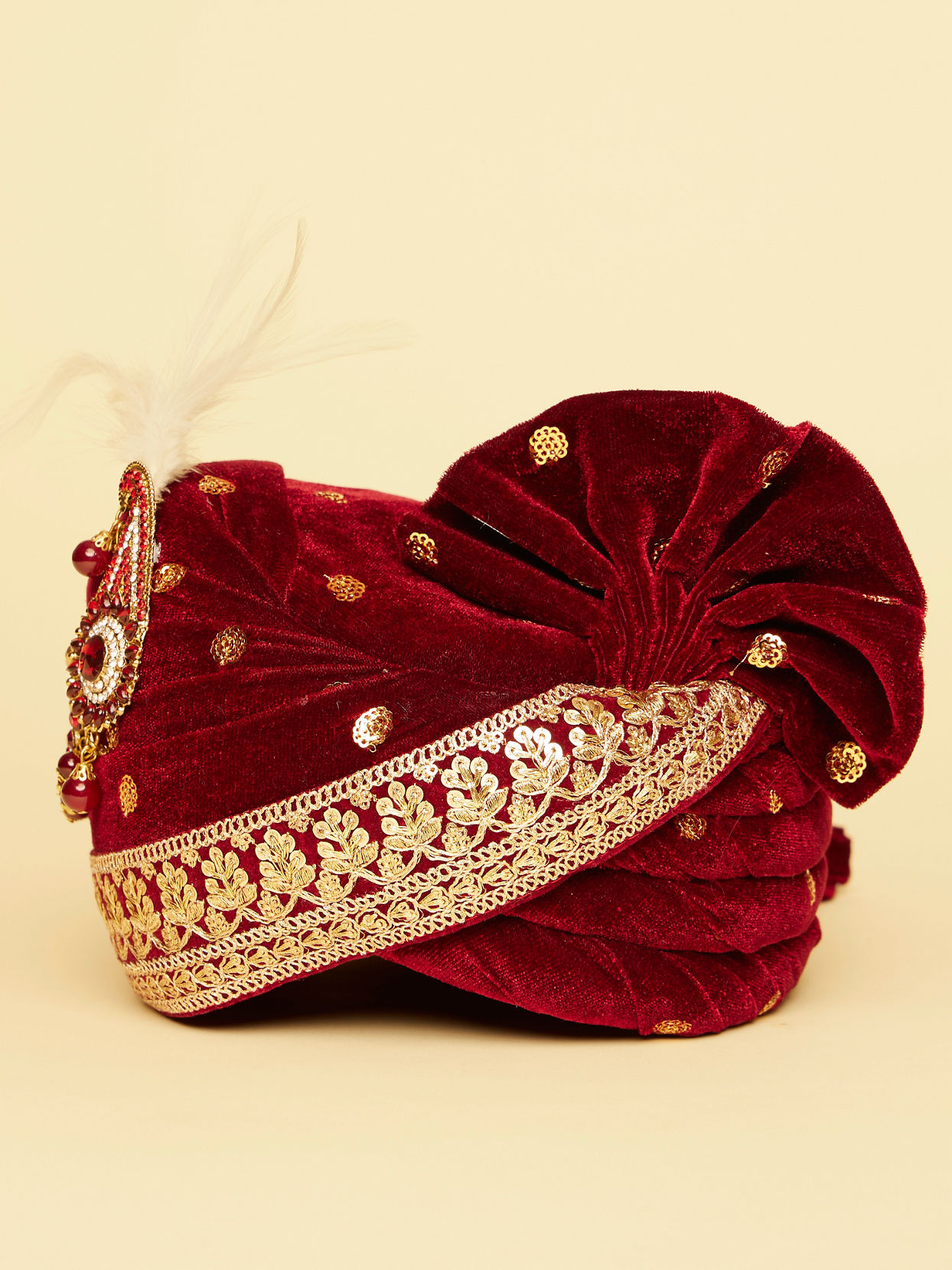 Buy Velvet Red Gold Embellished Safa Online in India @Manyavar - Safa ...