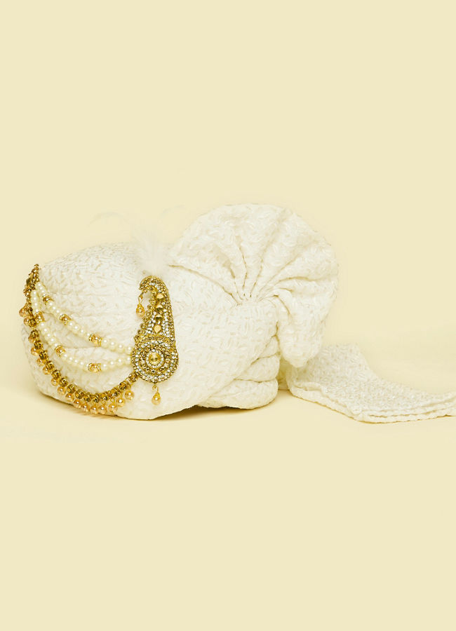 Buy Warm White Lattice Patterned Safa Online in Australia @Manyavar ...