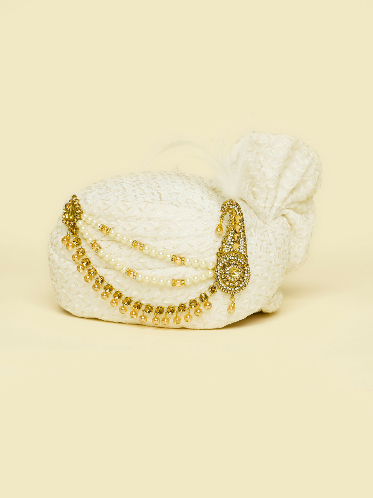 Buy Warm White Lattice Patterned Safa Online in India @Manyavar - Safa ...