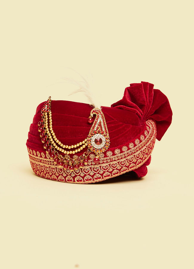 Buy Maroon Foil Printed Safa Feather Trim Kalgi Online in India ...