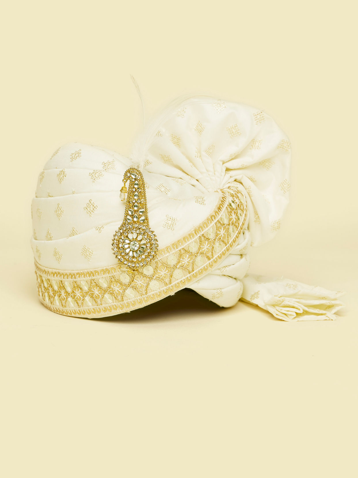 Buy Cream Safa Embellished with Peacock Brooch Online in the USA ...