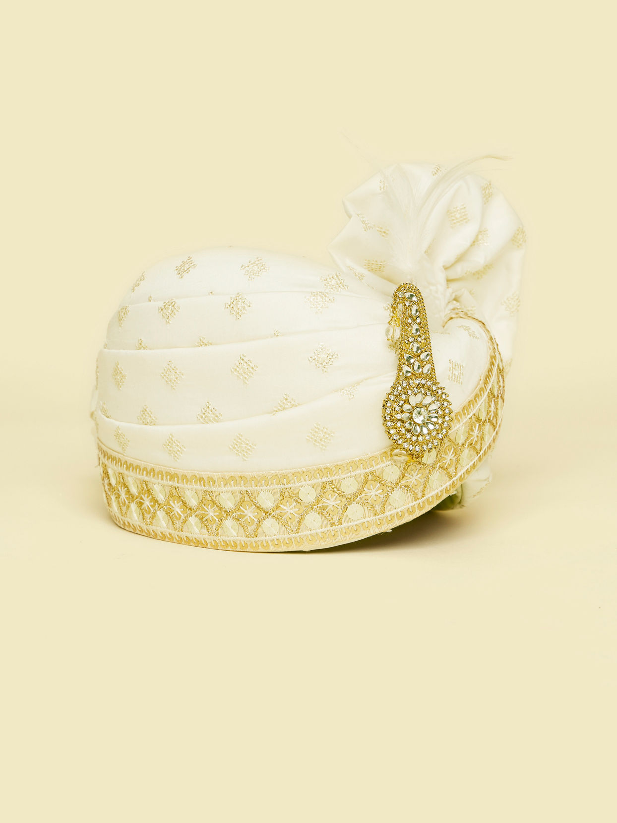 Buy Cream Safa Embellished with Peacock Brooch Online in the USA ...