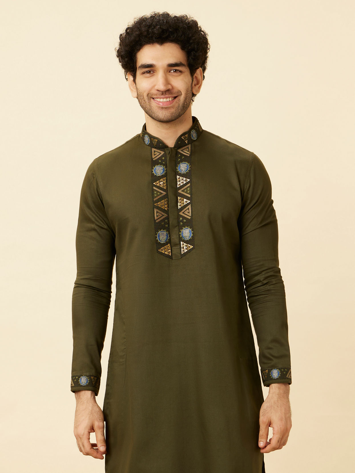 Buy Olive Green Wakandan Kurta Set Online in India @Manyavar - Kurta ...