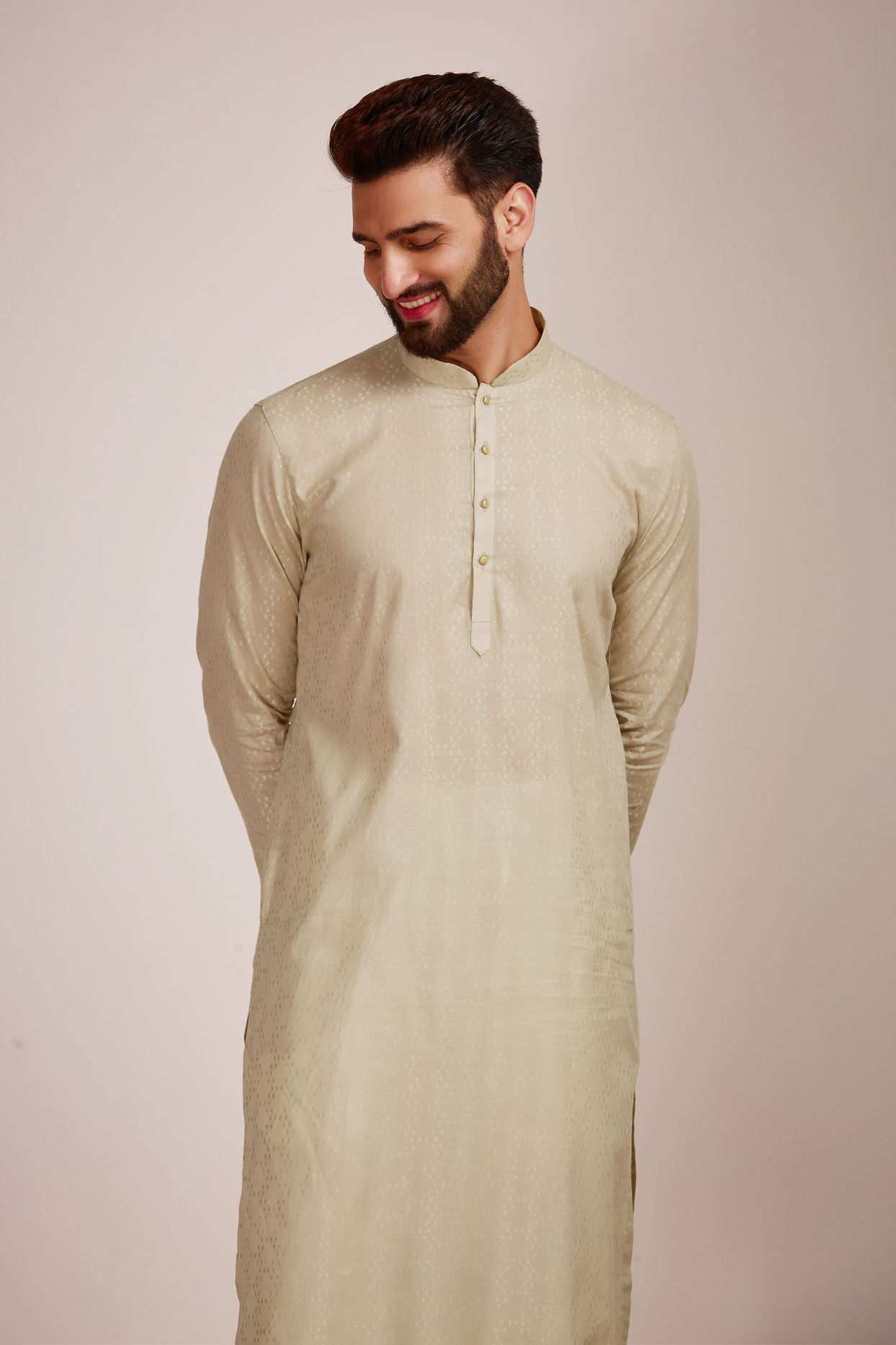 Buy Light Pista Patterned Kurta Set Online in India @Manyavar - Kurta ...