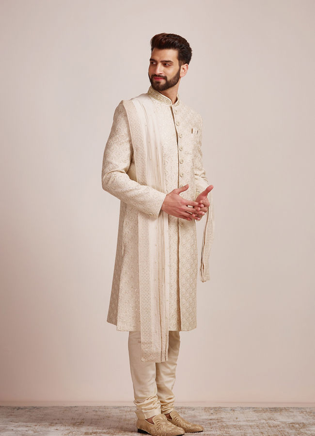 Sherwani for Men - Buy Beige Biscuit Patterned Sherwani Set Online ...