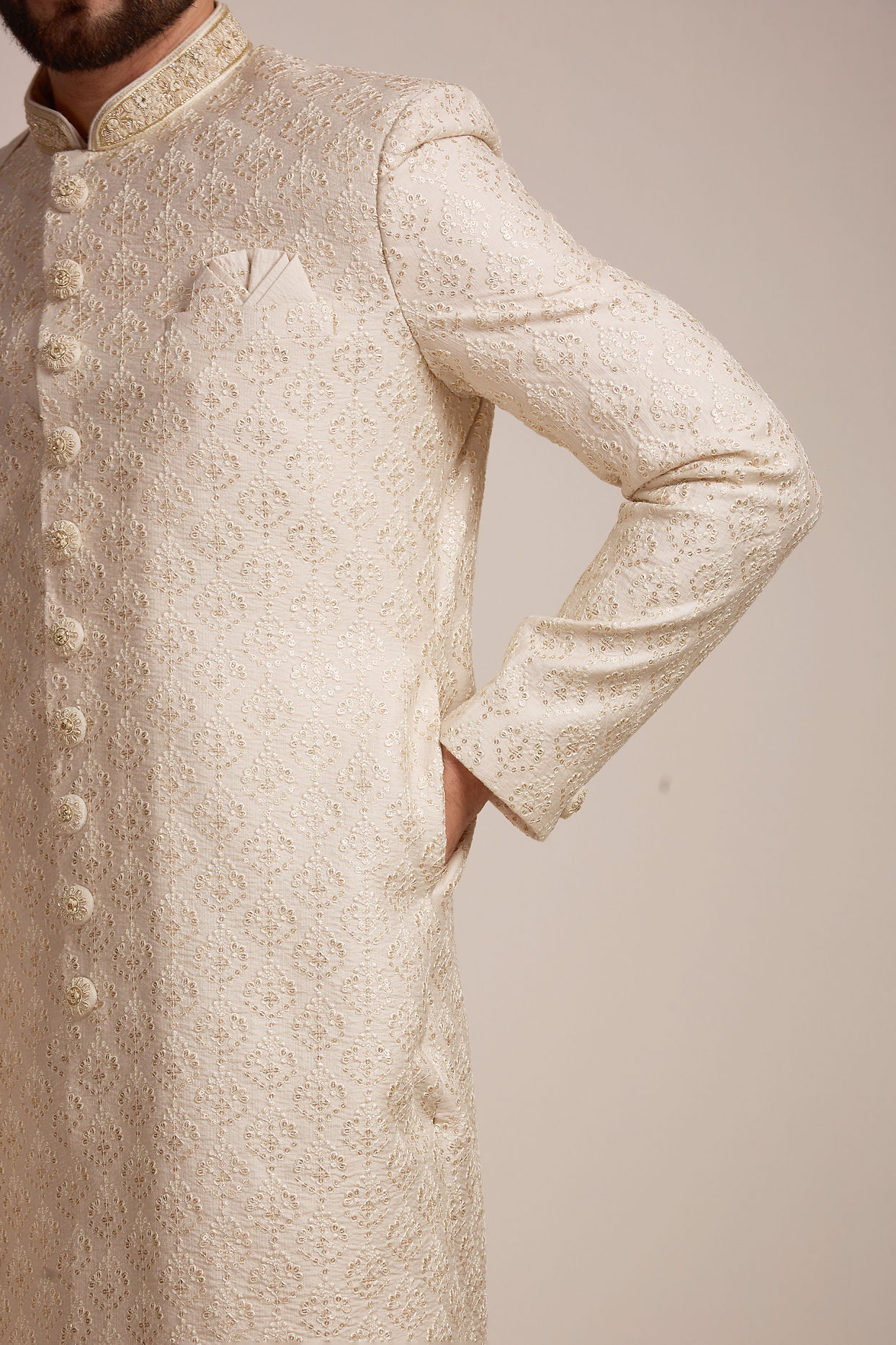 Sherwani for Men - Buy Beige Biscuit Patterned Sherwani Set Online ...