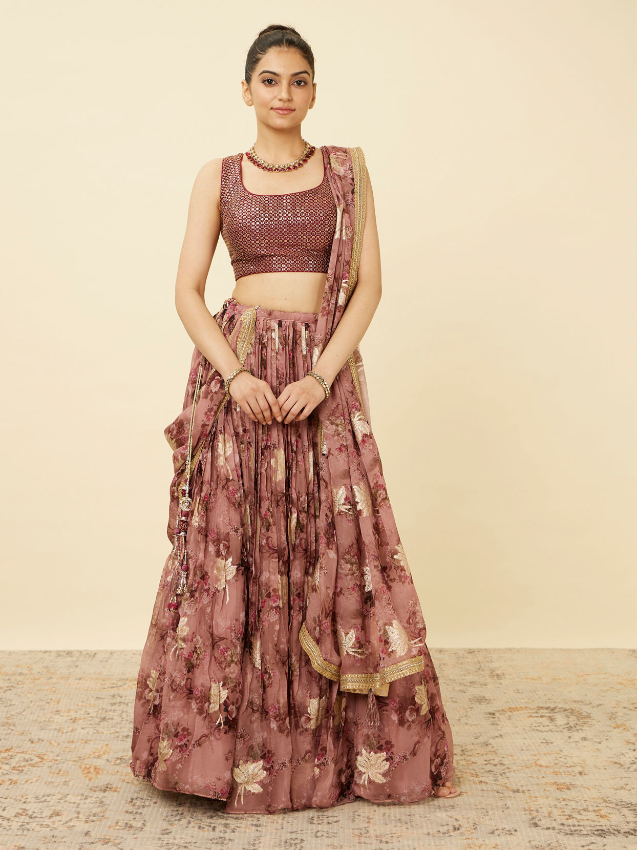 Buy Ash Rose Pink Floral Printed Lehenga Online in India @Mohey ...