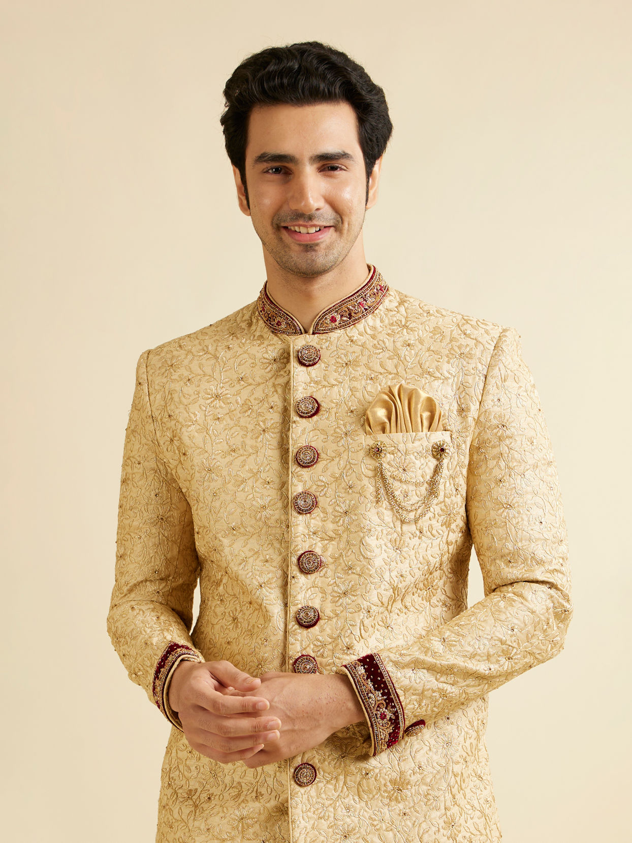 Buy Aristocratic Fawn Color Sherwani Suit Online in India @Manyavar ...