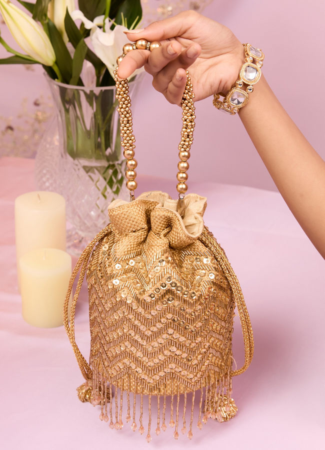 Buy Gold Cutdana & Sequin Embellished Potli Bag Online in the USA ...