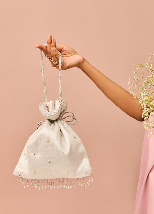 Buy Elegant Grey Art Silk Potli Bag Online in the USA @Mohey - Bag for ...