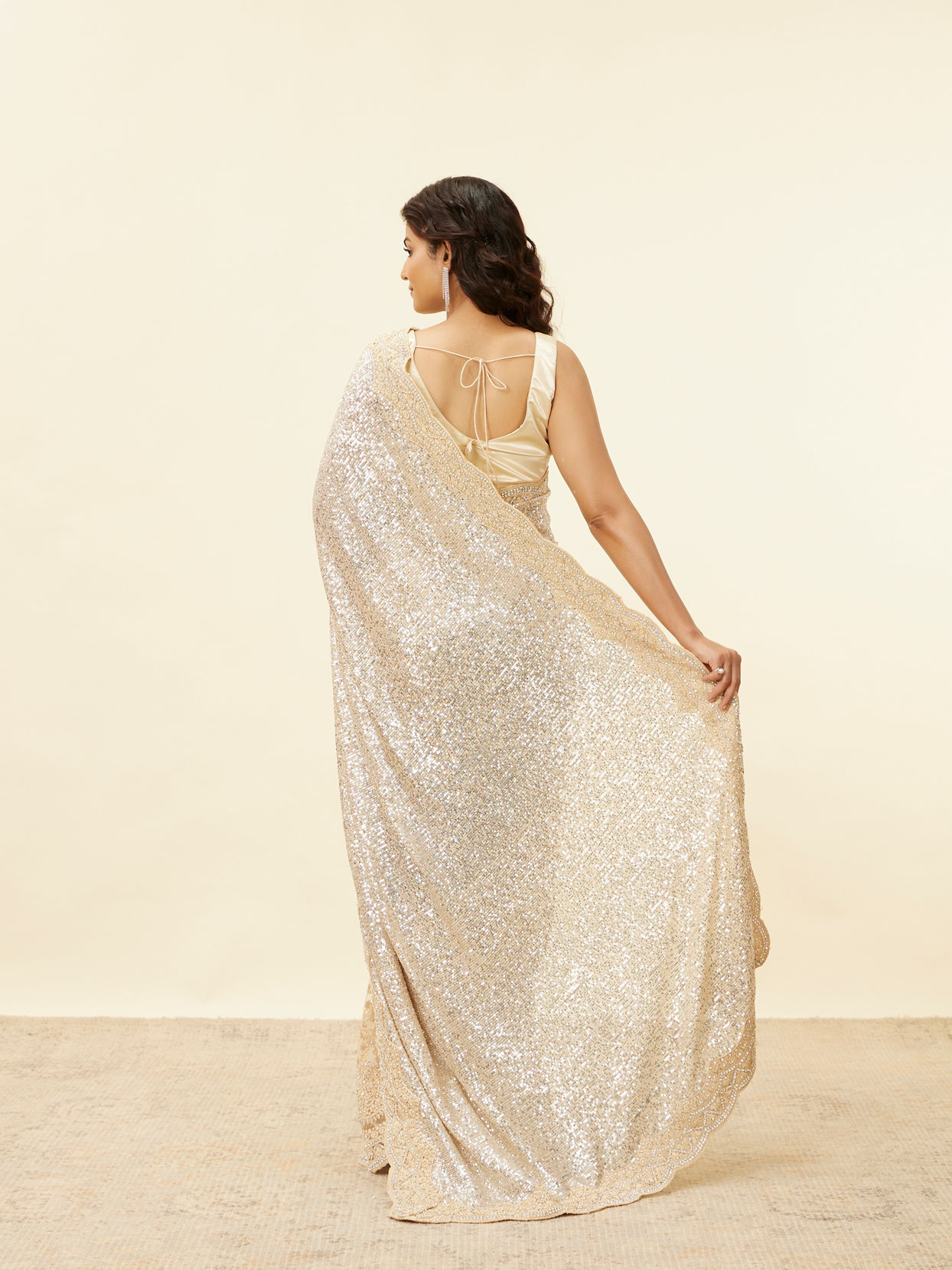 Buy Sandstone Beige Rhinestone Work Saree Online in India @Mohey ...