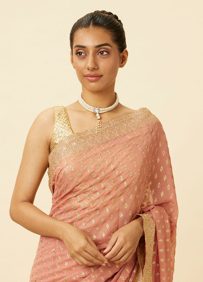 Buy Flamingo Pink Diamond Patterned Saree Online in India @Mohey ...